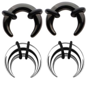 zaya body jewelry 2 pairs steel ear plugs tapers black pinchers horseshoes gauges 00g 0g 2g 4g 6g 8g 10g 12g 14g (00g 10mm)