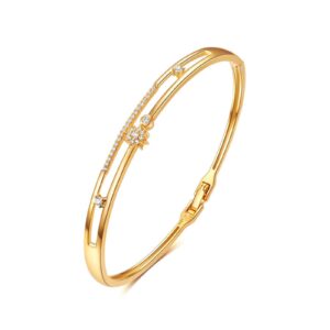 e gold bracelets for women, 14k gold plated bangles bracelets with cubic zirconia stones lightweight everyday jewelry for valentine's day wedding birthday