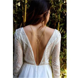 Olbye Low Back Necklace Crystal Backdrop Necklace Gold Body Chain Jewelry for Women Bridal Necklace Jewelry