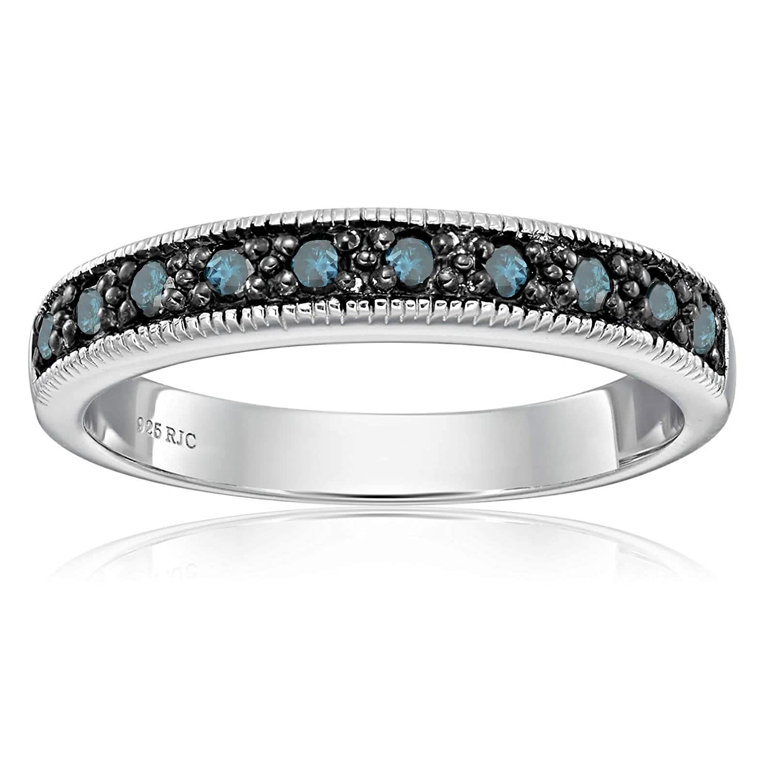 VIR JEWELS 1/4 cttw Blue Diamond Ring .925 Sterling Silver with Milgrain and Black Rhodium Size 5