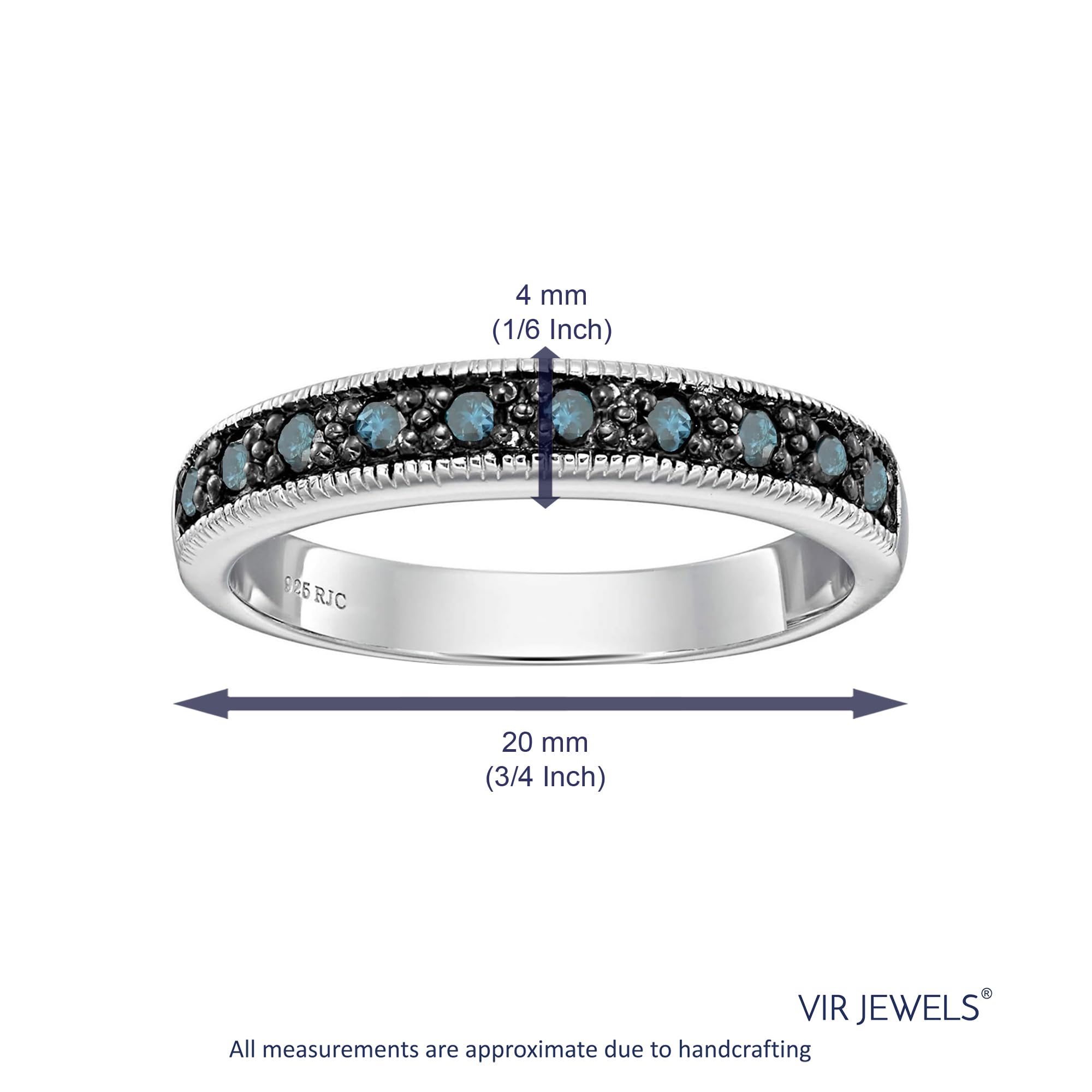 VIR JEWELS 1/4 cttw Blue Diamond Ring .925 Sterling Silver with Milgrain and Black Rhodium Size 5