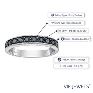 VIR JEWELS 1/4 cttw Blue Diamond Ring .925 Sterling Silver with Milgrain and Black Rhodium Size 5