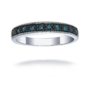 VIR JEWELS 1/4 cttw Blue Diamond Ring .925 Sterling Silver with Milgrain and Black Rhodium Size 5