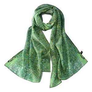 long crepe silk scarf classic art print (green floral)