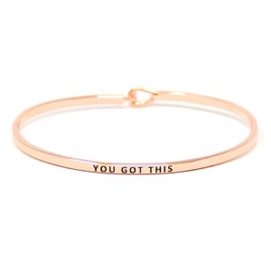 by you inspirational positive quote message engraved thin cuff bangle hook bracelet (you got this-rose gold)