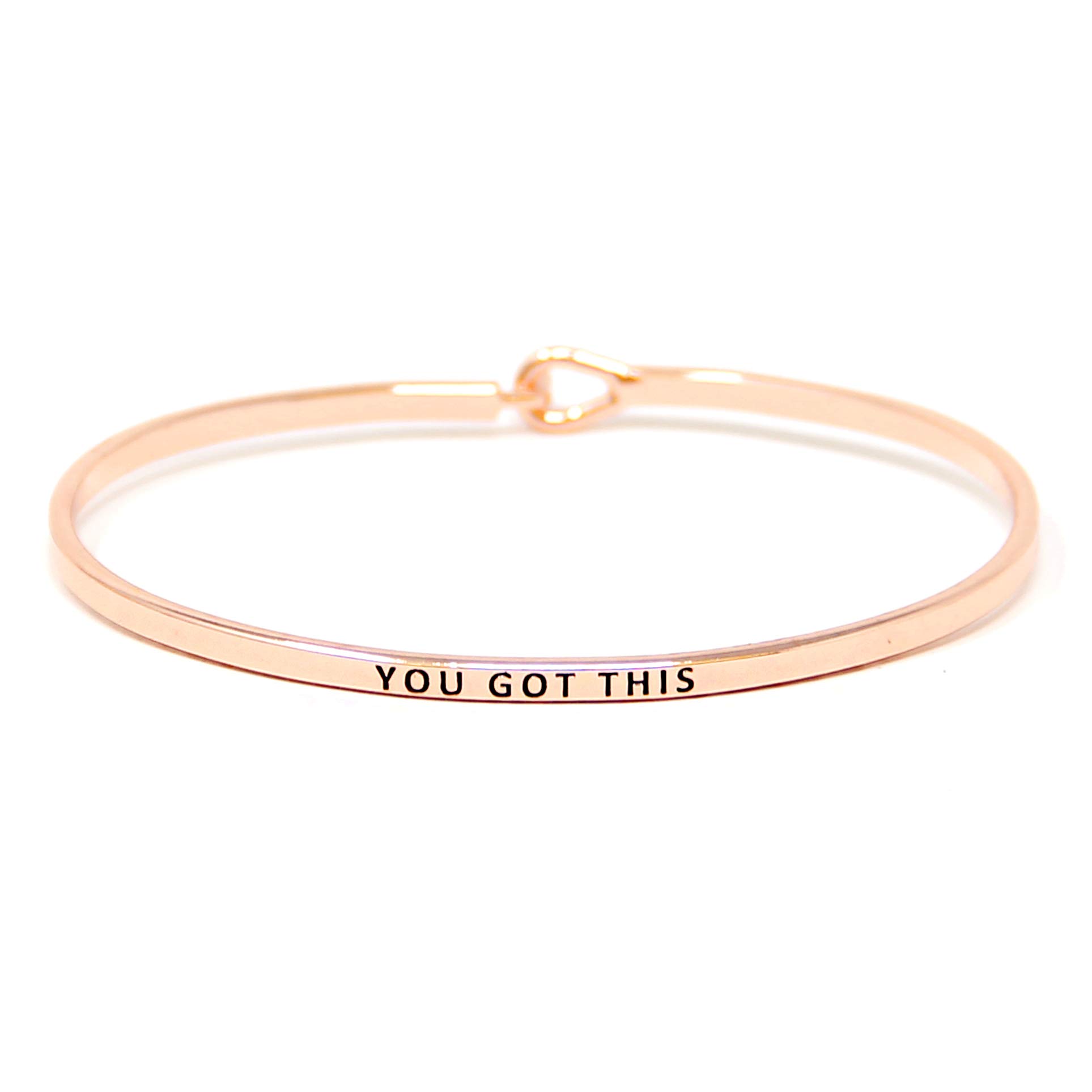 by you Inspirational Positive Quote Message Engraved Thin Cuff Bangle Hook Bracelet (YOU GOT THIS-ROSE GOLD)