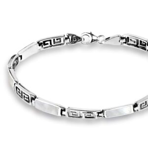 AeraVida Greek Key Labyrinth Mother of Pearl Inlay .925 Sterling Silver Link Bracelet | Mother of Pearl Bracelet | Greek Key Bracelet | Link Bracelet | Bracelet for Women