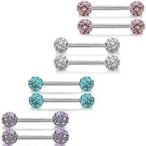 CHoppyWAVE 1/4Pcs Rhinestone Round Ball Tongue Nose Stud Nipple Lip Piercing Women Jewelry White