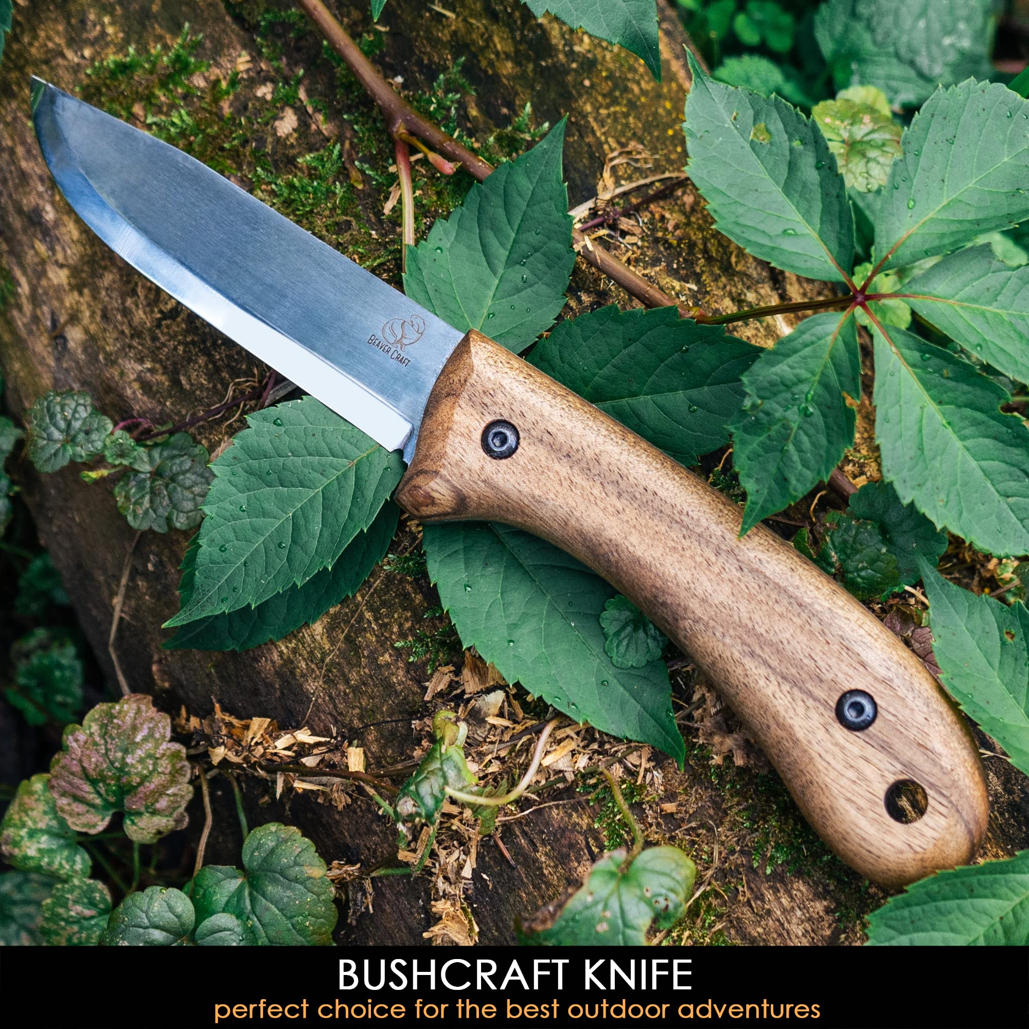 BeaverCraft BSH2 Bushcraft Knife Steel Blade – Fixed Blade Knife – Camping Knife Survival Knife Full Tang – Hiking Knife for Every Task – Camp Knife with Sheath