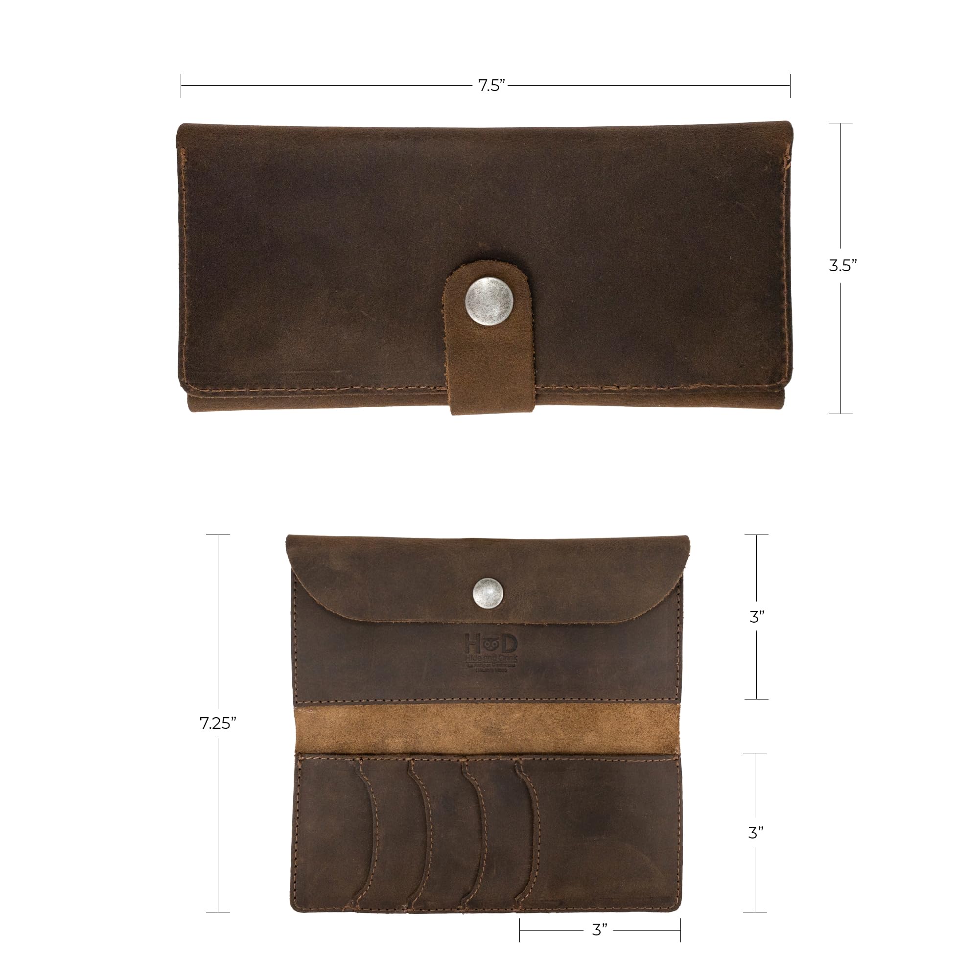 Hide & Drink, Folio Wallet, Holds Up to 4 Cards Plus Flat Bills & Coins, Card Holder, Travel Case, Full Grain Leather, Handmade, Bourbon Brown