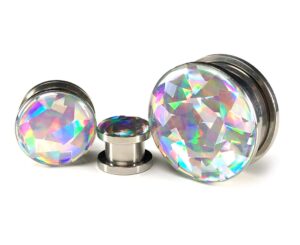 mystic metals body jewelry pair of screw on holographic prism plugs - sold as a pair (7/16" (11mm))