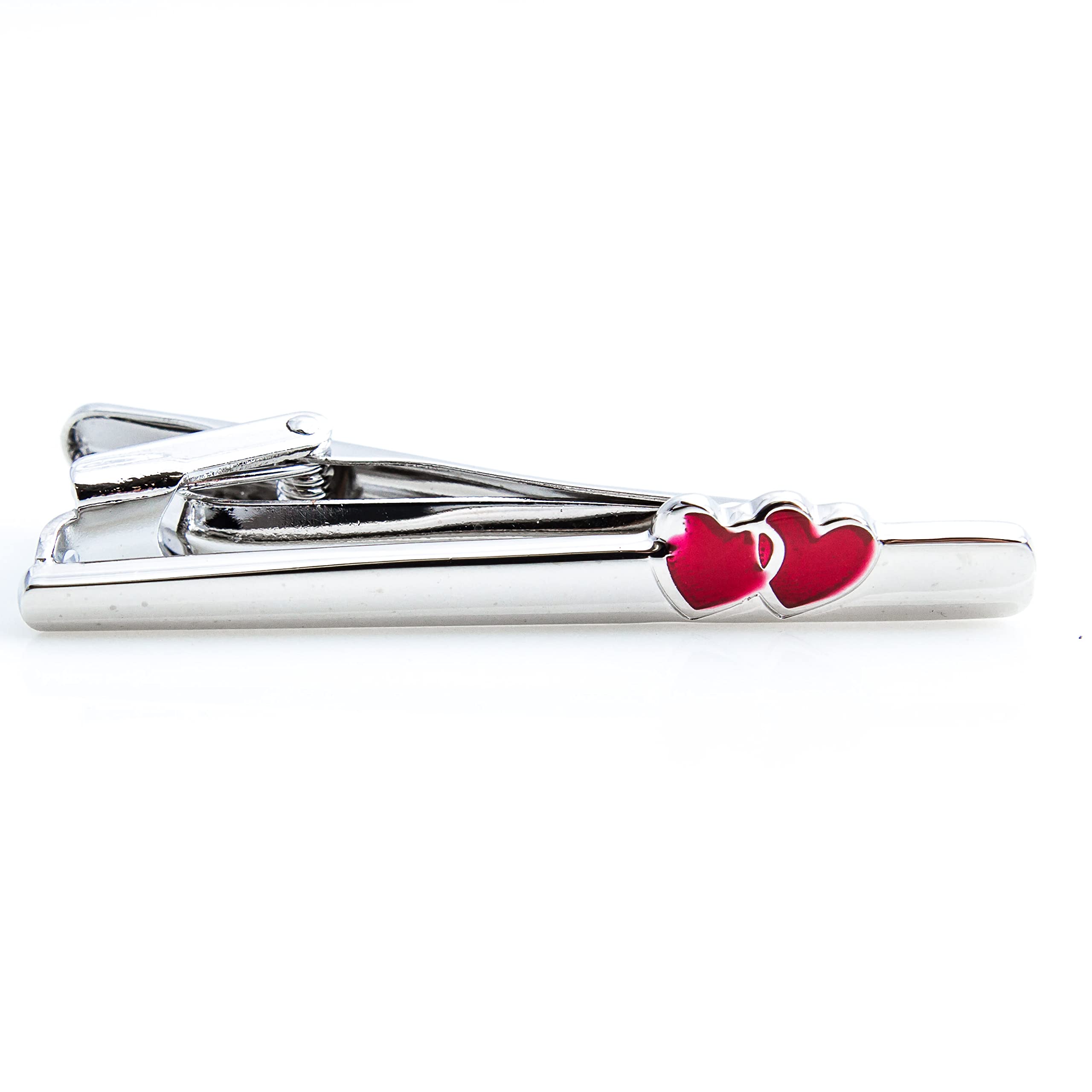 MRCUFF Heart Red Pair of Cufflinks & Tie Bar Clip with Presentation Gift Box & Polishing Cloth