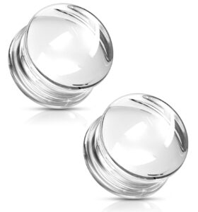 pierced owl clear glass double flared concave saddle glass plugs, sold as a pair (10mm (00ga))