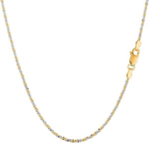 14k two-tone yellow & white gold or white & rose gold or yellow or white gold 1.5mm shiny diamond-cut sparkle chain necklace for pendants and charms with lobster-claw clasp (10" 16" 18" or 20" inch)