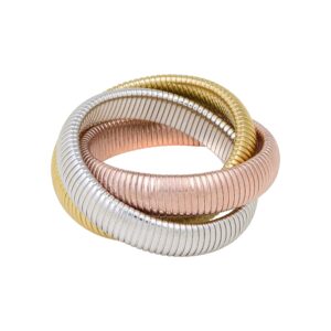 janis by janis savitt triple cobra bracelet - 5/8 inch flexible stretch bangle high polished 18k yellow gold, rose gold, and rhodium made in usa