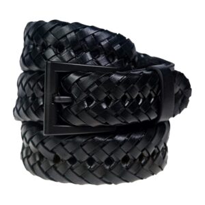 beep free 1 1/8” braided leather belt | black | 44-48 | airport friendly | metal free