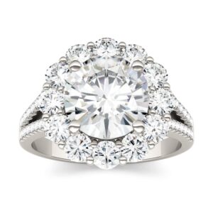 charles & colvard 14k white gold moissanite 9mm round engagement ring-size 7.5 4.22cttw dew