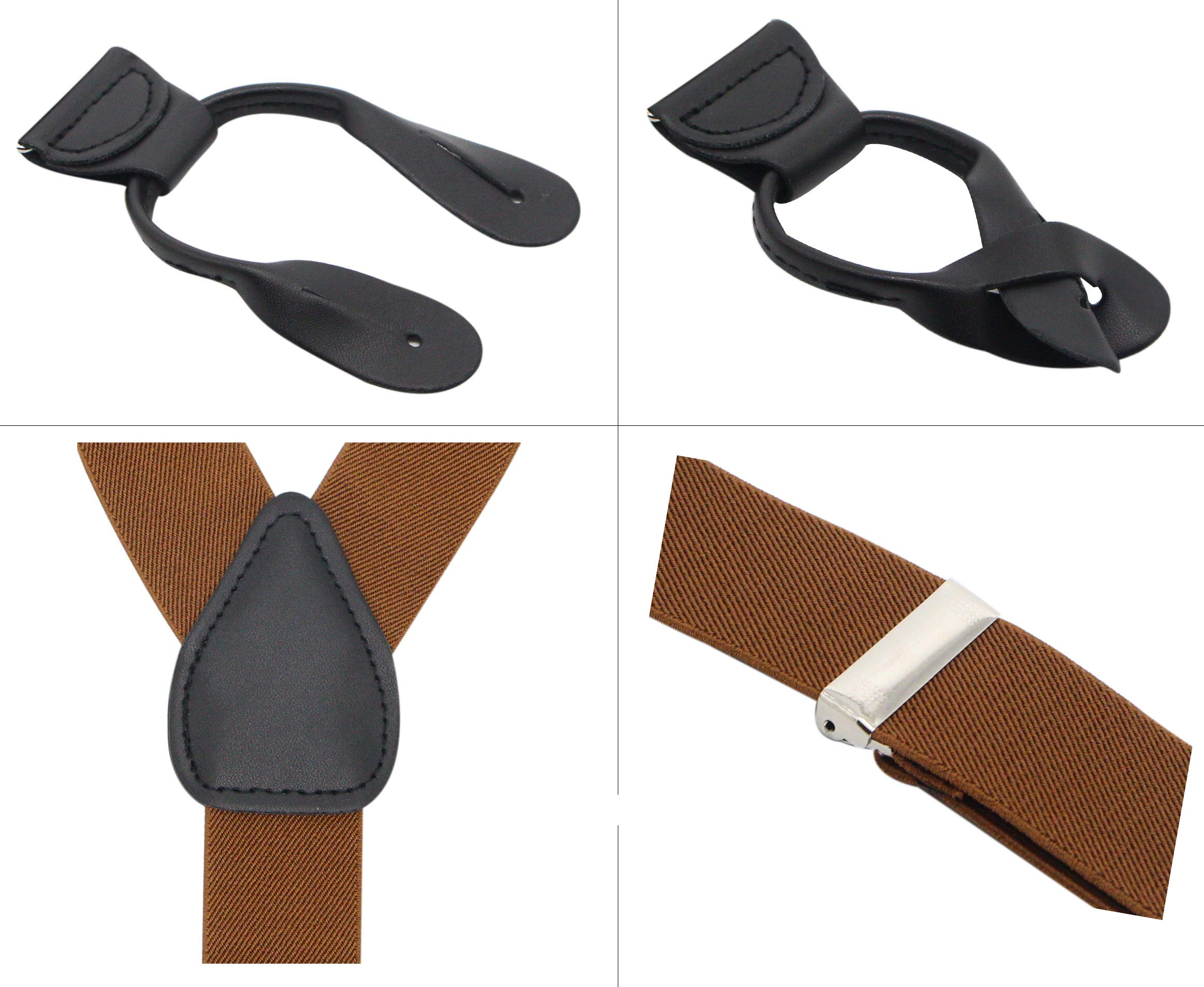 Timiot Y Back Button 1.4" Suspenders for Men with Stylish Leather Button Ends(Coffe)