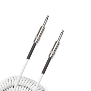 d’addario accessories custom series coiled guitar cable - coiled instrument cable with nickel plated ¼ inch ends - warm, vintage look & tone - 30ft (10ft coiled) - white