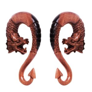 pair of ebony wood dragon ornamental hanging taper with arrow tail (1/2")