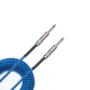 d’addario accessories custom series coiled guitar cable - coiled instrument cable with nickel plated ¼ inch ends - warm, vintage look & tone - 30ft (10ft coiled) - blue