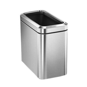 simplehuman 25 liter / 6.6 gallon slim open top small trash can, commercial grade heavy gauge office trash can, brushed stainless steel