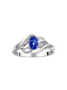 rylos simply elegant beautiful blue star sapphire & diamond ring - september birthstone* size 6