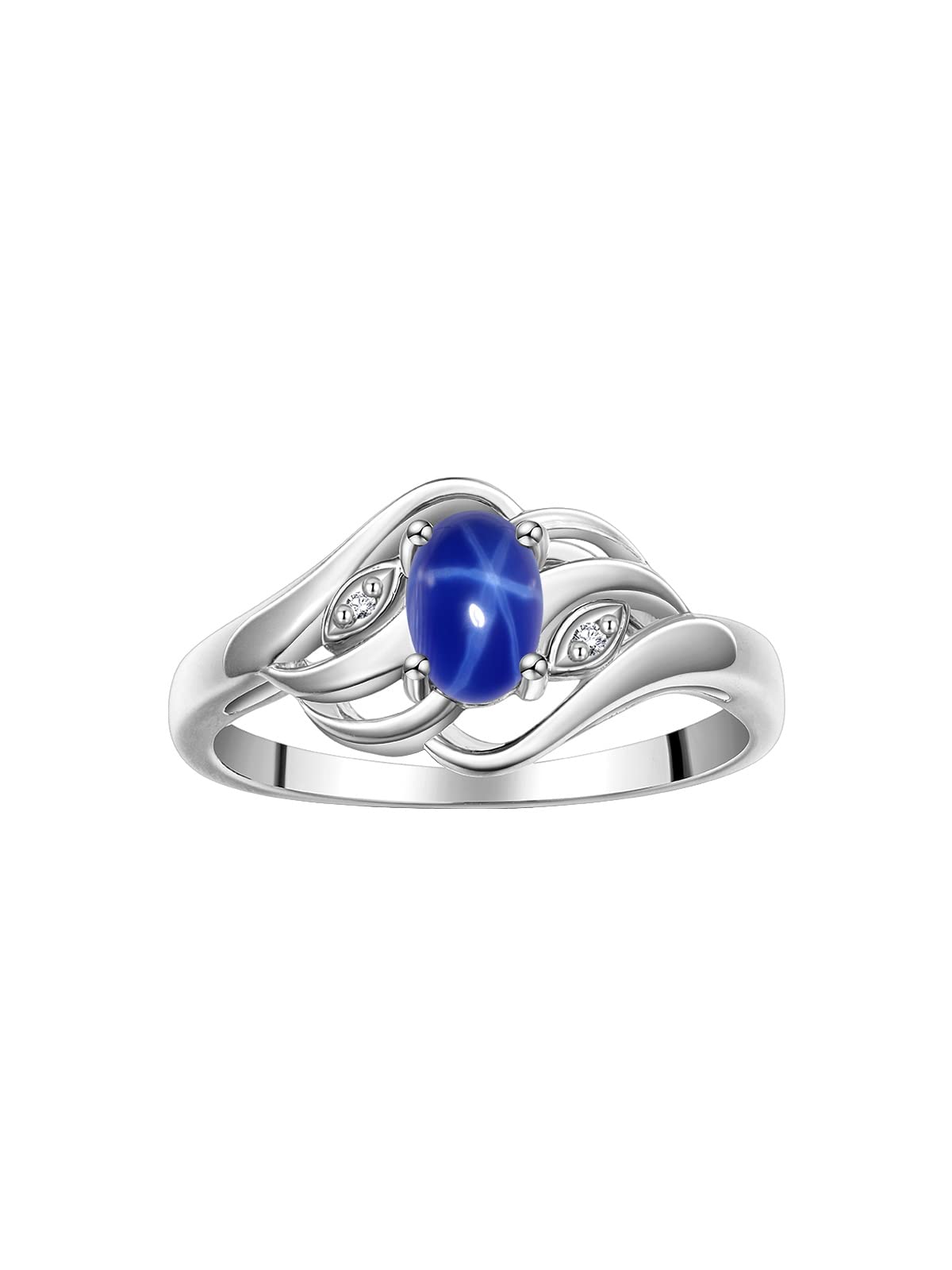 Rylos Simply Elegant Beautiful Blue Star Sapphire & Diamond Ring - September Birthstone* Size 6