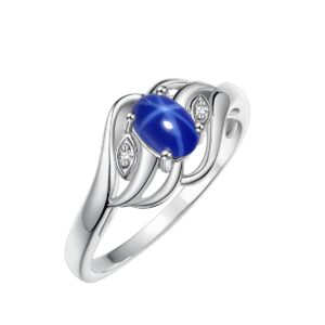 Rylos Simply Elegant Beautiful Blue Star Sapphire & Diamond Ring - September Birthstone* Size 6