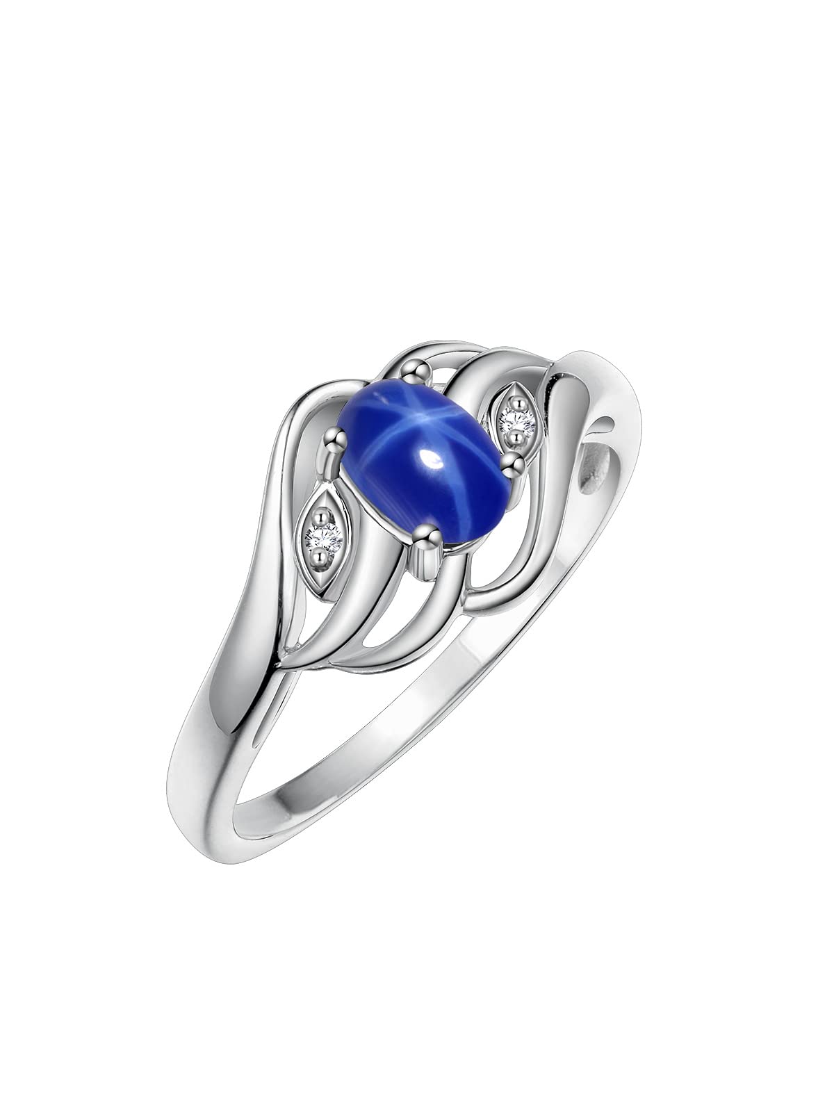 Rylos Simply Elegant Beautiful Blue Star Sapphire & Diamond Ring - September Birthstone* Size 6