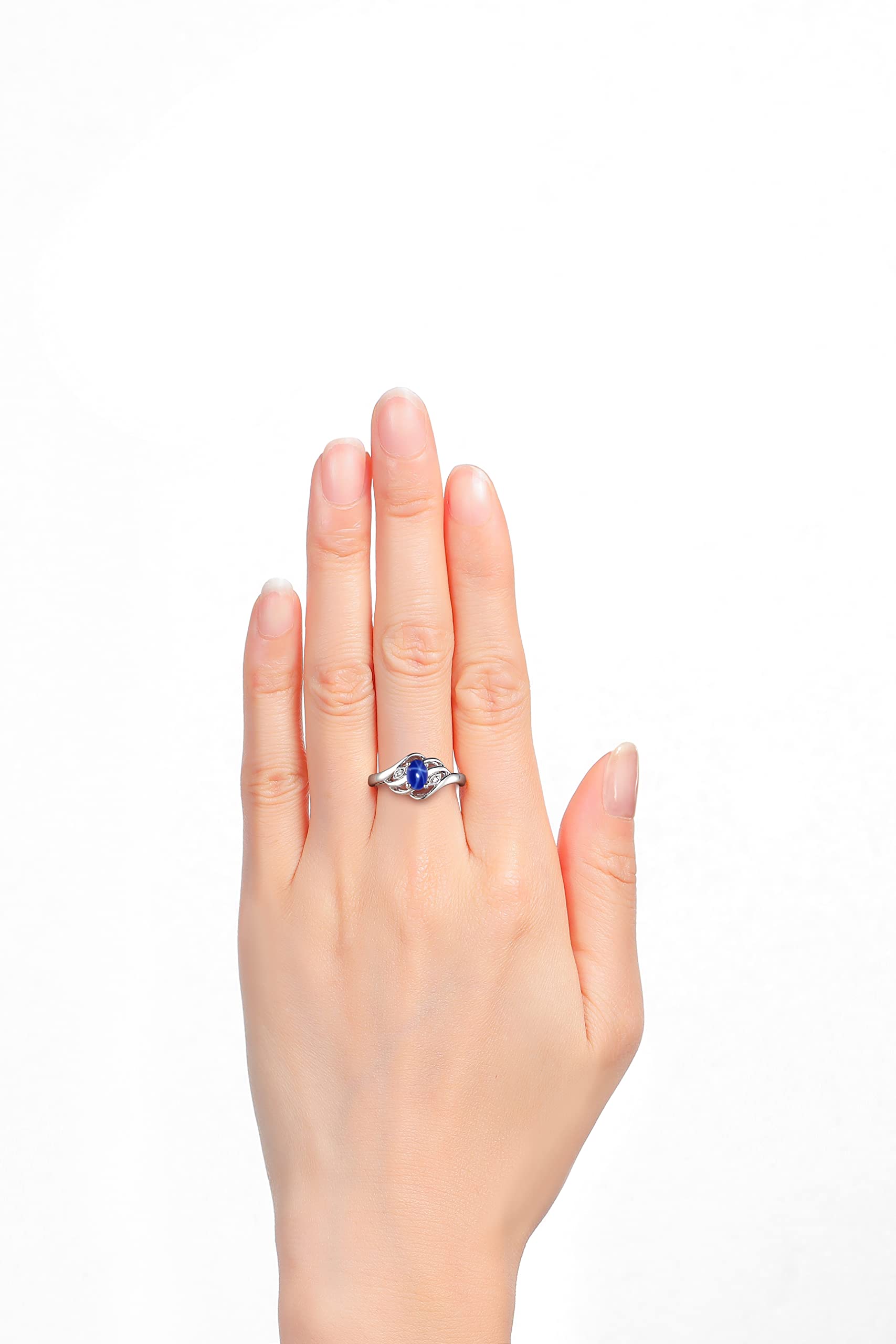 Rylos Simply Elegant Beautiful Blue Star Sapphire & Diamond Ring - September Birthstone* Size 6