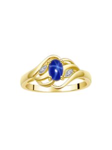 rylos rings for women 14k gold plated silver ring classic style birthstone ring 6x4mm gemstone & diamonds blue star sapphire jewelry for women size 5