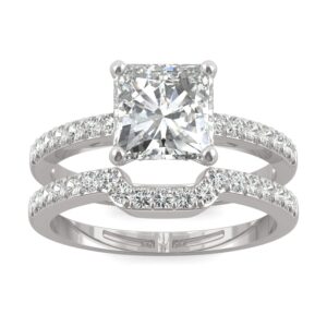 charles & colvard created moissanite 7mm square cut bridal ring set for women | 2.6 cttw dew | lab grown | solid 14k white gold with rhodium | size 6.5