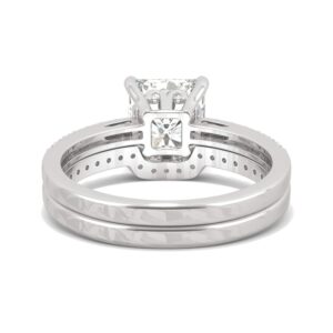 Charles & Colvard Created Moissanite 7mm Square Cut Bridal Ring Set for Women | 2.6 cttw DEW | Lab Grown | Solid 14K White Gold with Rhodium | Size 6.5