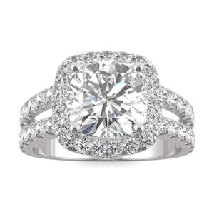 charles & colvard created moissanite 9mm cushion cut engagement ring for women | 4.24 cttw dew | lab grown | solid 14k white gold with rhodium | size 7.5