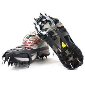 akomatial 18 teeth anti-slip ice snow grips shoe boot ice traction cleats spikes teeth claws crampons for outdoor hiking fishing travelling climbing hunting black m