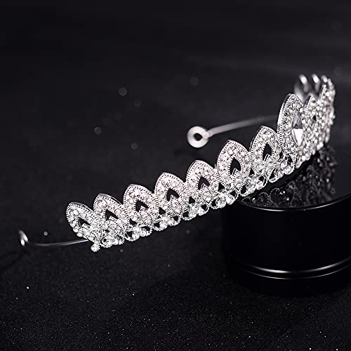 Crystal Crown and Veil Set-Rhinestones Tiara Headband Elegant Bridal Wedding Veil with Comb White, Bachelorette Party Accessories