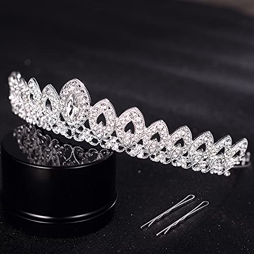 Crystal Crown and Veil Set-Rhinestones Tiara Headband Elegant Bridal Wedding Veil with Comb White, Bachelorette Party Accessories