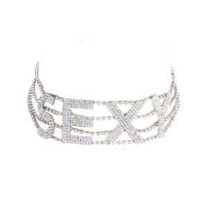 arsimus crystal rhinestone sexy statement choker necklace (silver)