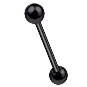 black titanium 14 gauge 5/8 16mm cool tongue rings piercing jewelry nipple with two 5mm ball m5380