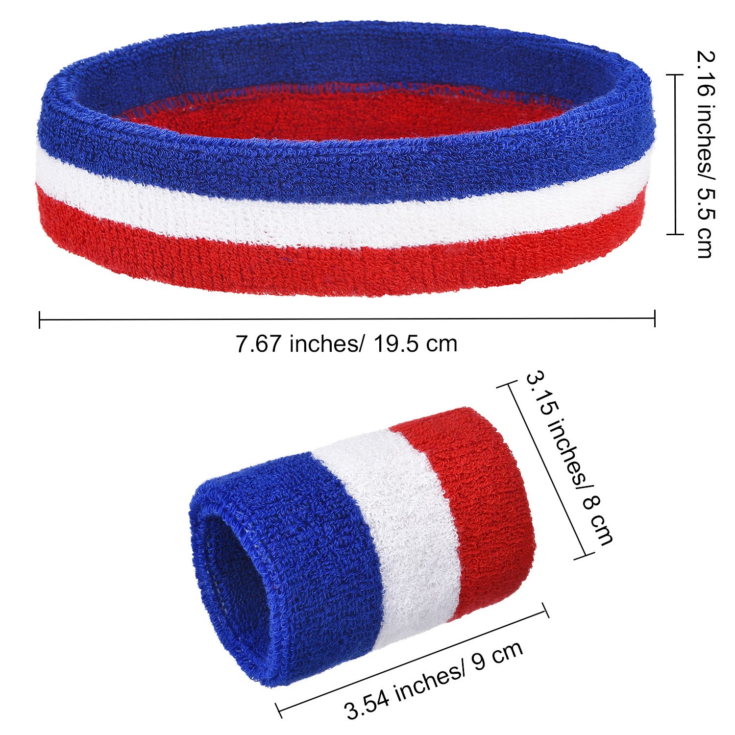 12 Pcs Striped Sweatbands Includes 4 Pcs Gay Pride Striped Headband 8 Pcs Rainbow Wristbands Sweatbands for Men Women Terry Cloth Gym LGBT Pride Parade Sports Supplies (Red White and Blue)