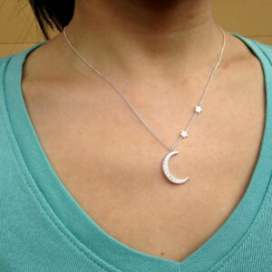 EFYTAL Mom Gifts, 925 Sterling Silver CZ Crescent Moon & Stars Necklace for Mother, Necklaces for Women, Best Birthday Gift Ideas, Pendant Mother's Jewelry For Her, Mothers Day