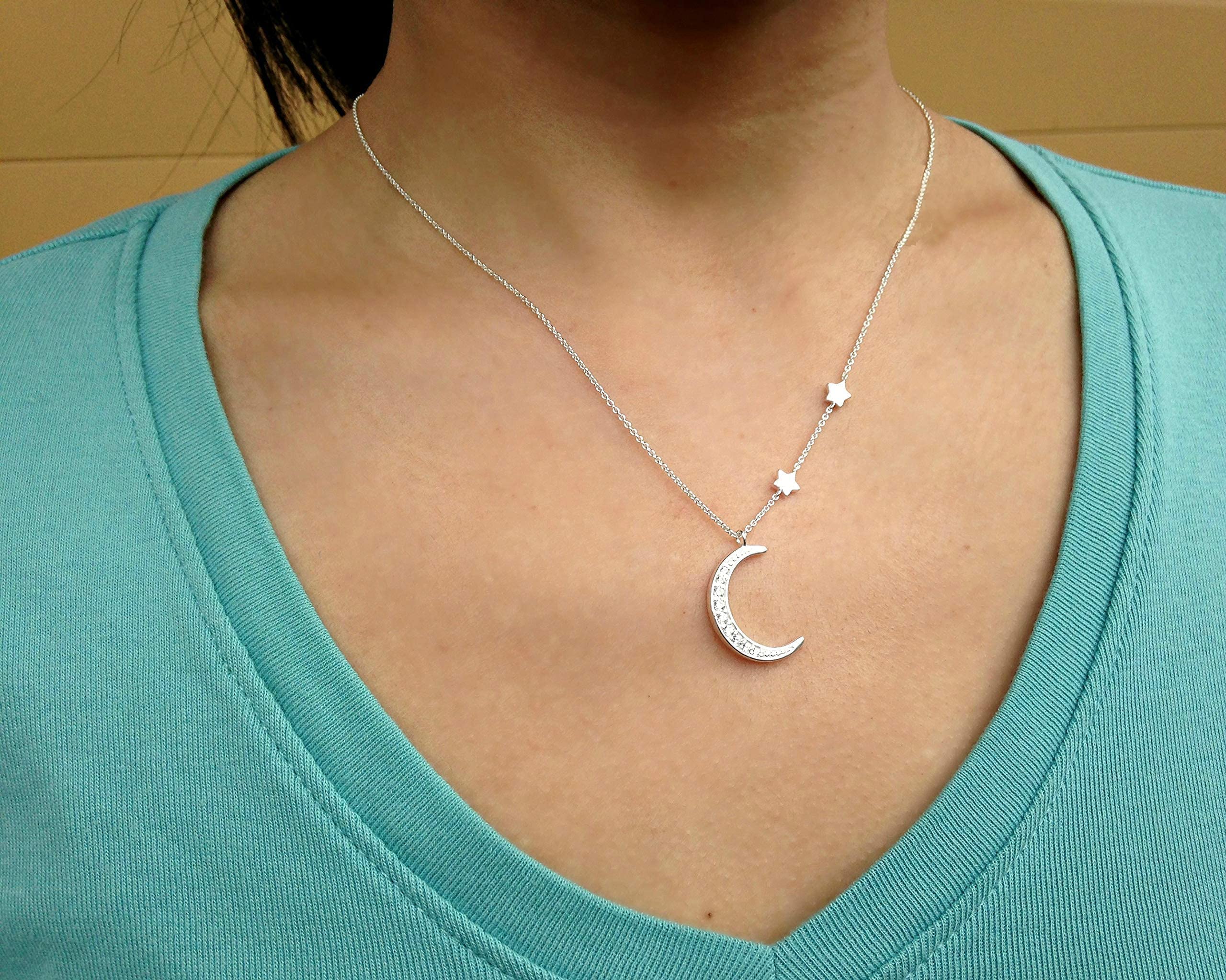 EFYTAL Mom Gifts, 925 Sterling Silver CZ Crescent Moon & Stars Necklace for Mother, Necklaces for Women, Best Birthday Gift Ideas, Pendant Mother's Jewelry For Her, Mothers Day