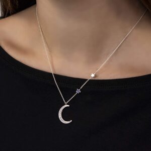 EFYTAL Mom Gifts, 925 Sterling Silver CZ Crescent Moon & Stars Necklace for Mother, Necklaces for Women, Best Birthday Gift Ideas, Pendant Mother's Jewelry For Her, Mothers Day