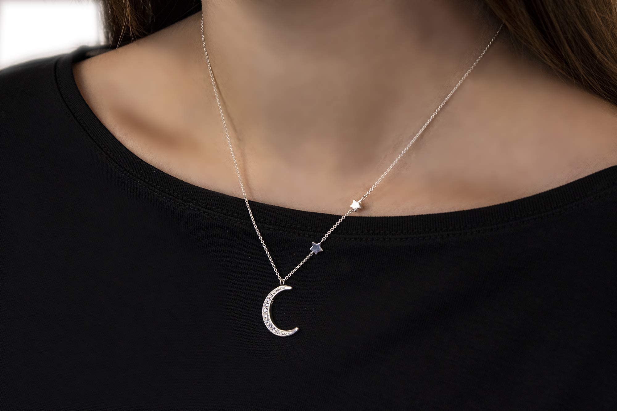 EFYTAL Mom Gifts, 925 Sterling Silver CZ Crescent Moon & Stars Necklace for Mother, Necklaces for Women, Best Birthday Gift Ideas, Pendant Mother's Jewelry For Her, Mothers Day