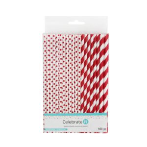 printed paper straws by celebrate it (100 straws, red)