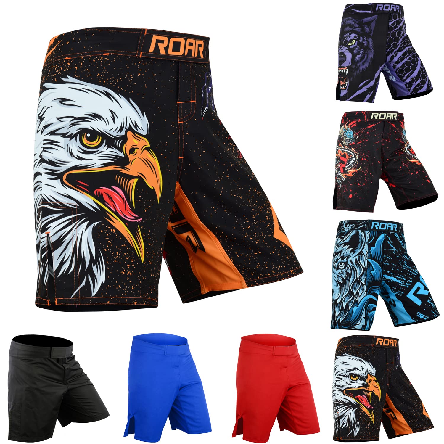 ROAR MMA Boxing Shorts Mixed Martial Art Muay Thai BJJ Grappling Fighting (X-Large, American-Eagle)