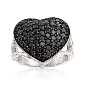 ross-simons 2.60 ct. t.w. black spinel heart ring in sterling silver. size 7