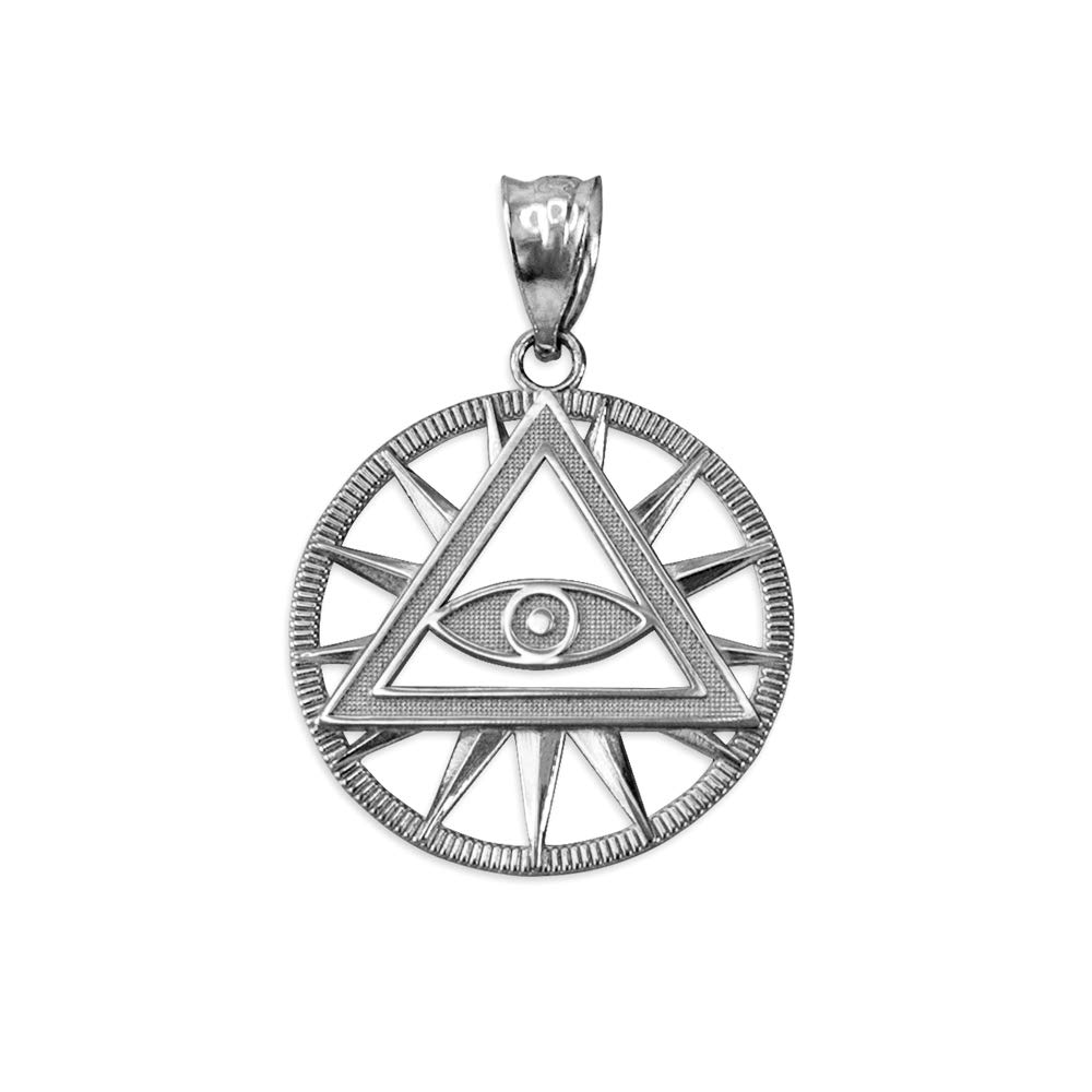 LA BLINGZ 10K White Gold Eye of Providence Illuminati Charm Necklace (Pendant Only)