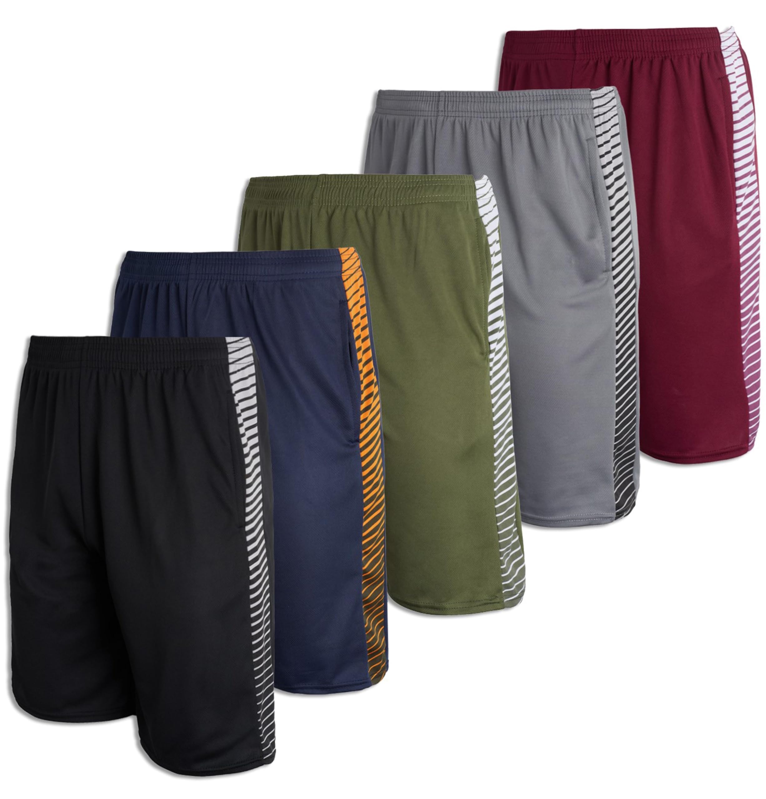 Real Essentials Mens Mesh Shorts Active Wear Athletic Short Men Basketball Pockets Workout Gym Soccer Running Summer Fitness Quick Dry Casual Clothes Sport Training Hiking, Set 9, L, Pack of 5